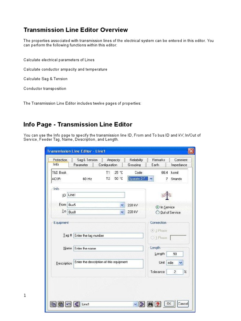 Overview of the Transmission Line Editor in ETAP for Configuring Electrical Parameters ...