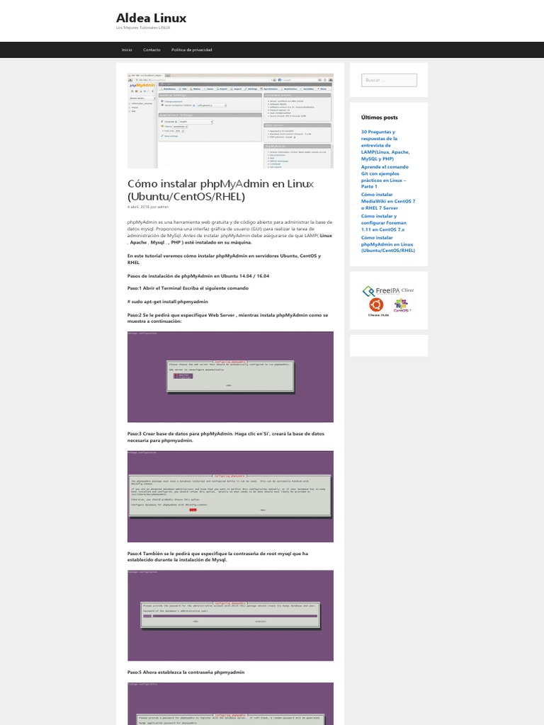 Cómo Instalar Phpmyadmin en Linux (Ubuntu - Centos - Rhel) - Aldea Linux | PDF | Servidor HTTP ...
