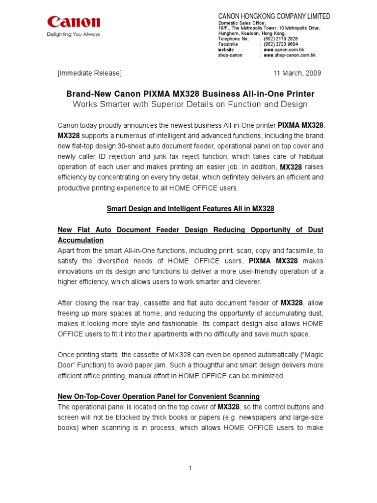 Brand-New Canon PIXMA MX328 Business All-in-One Printer: Works Smarter ...