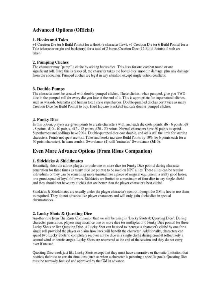 Advanced Rules For Risus | PDF | Vehicles | Armour