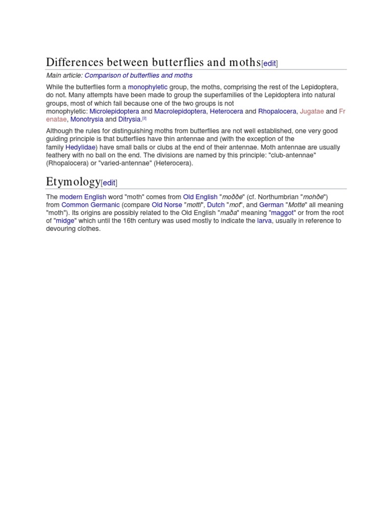 Differences Between Butterflies and Moths: Monophyletic | PDF