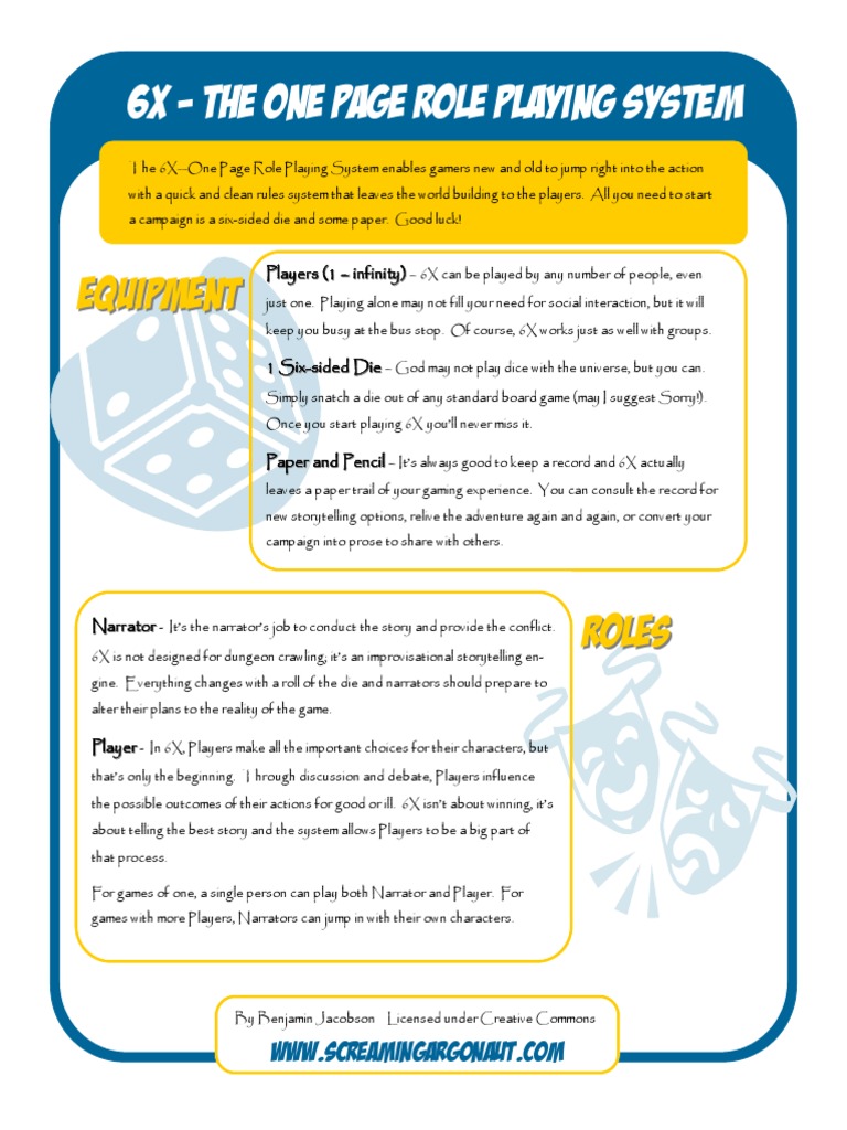 6X: One Page RPG System Guide | PDF | Dice | Storytelling