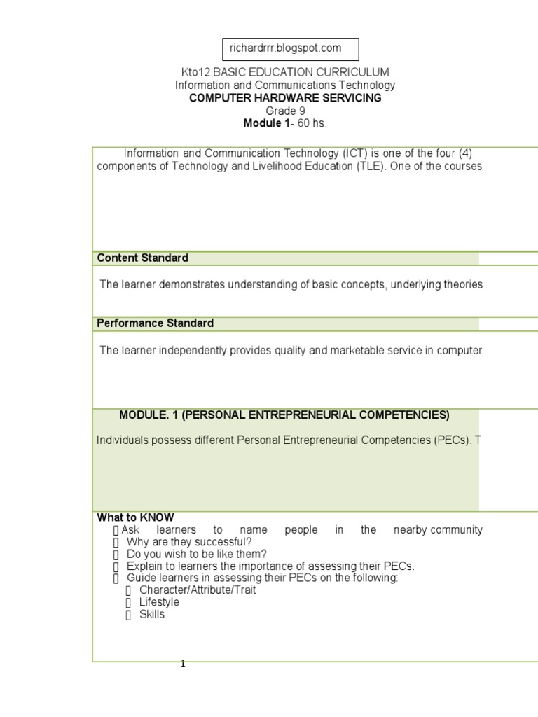 Computer Hardware Servicing Module 1-60 Hs | PDF | Personal Computers ...