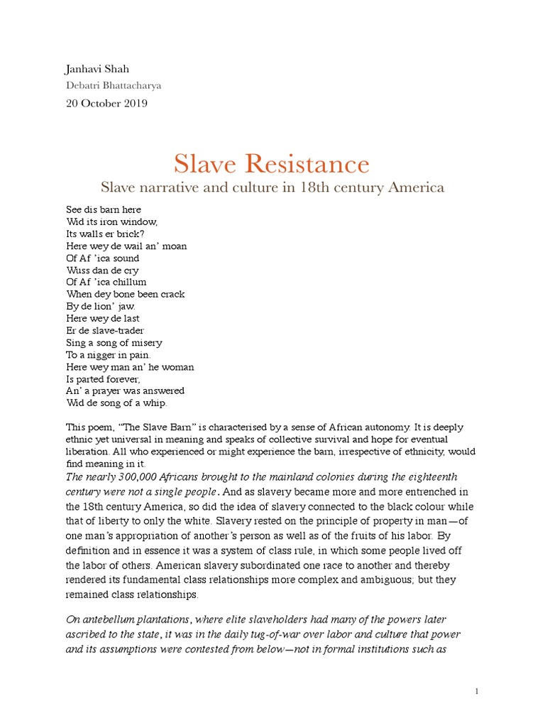 Slave Resistance in the American South | PDF | Slavery | Slavery In The ...