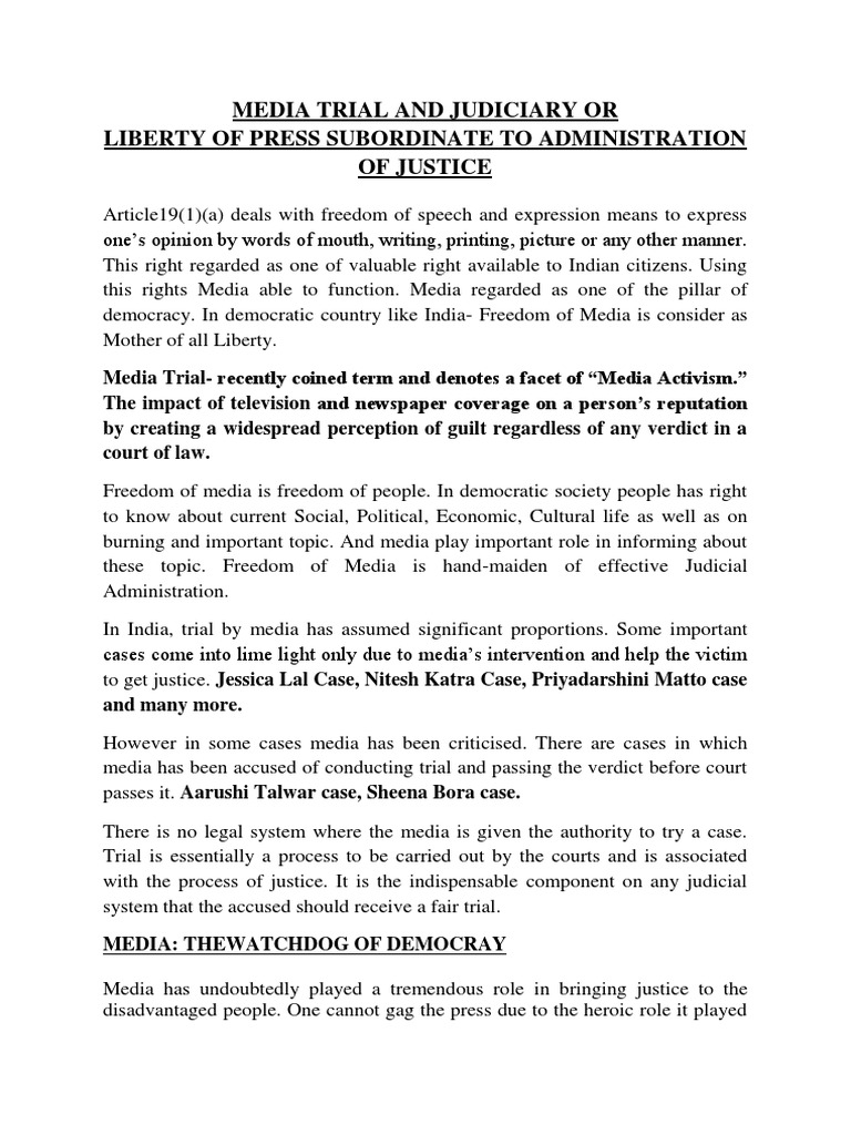 Media Trials and Judicial Fairness | PDF | Contempt Of Court | Right To ...