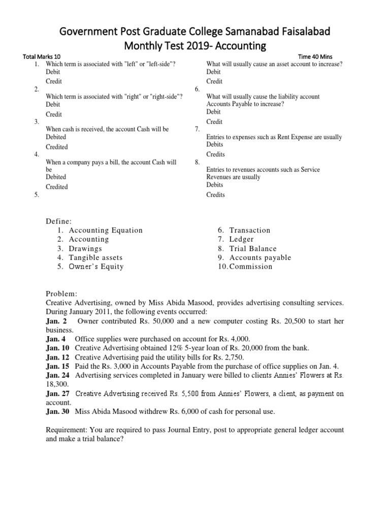 Accounting Quiz | PDF | Debits And Credits | Financial Services