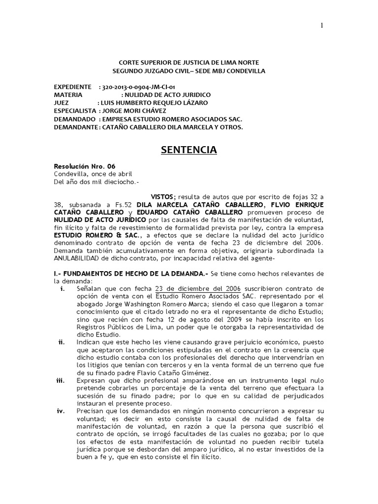 Sentencia Nulidad Acto Juridico Infundada 2018 | PDF | Instrumento jurídico | Justicia
