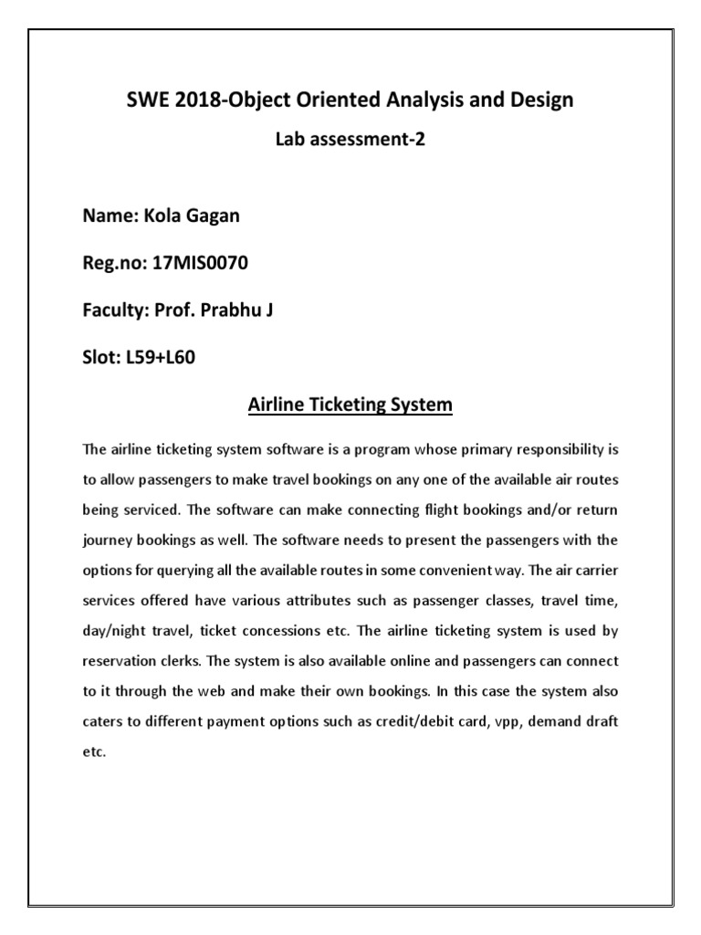 SWE 2018-Object Oriented Analysis and Design: Lab Assessment-2 | PDF