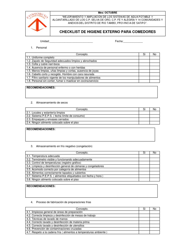 Checklist para Comedores | PDF | Comportamientos alimenticios de los ...