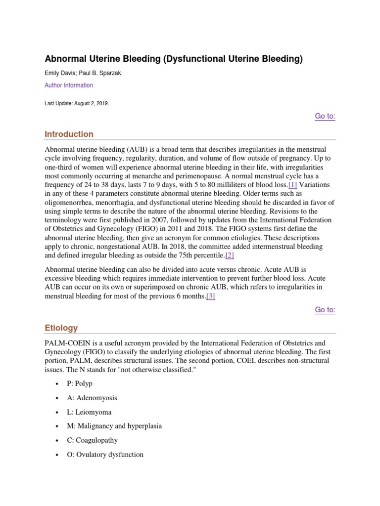 Abnormal Uterine Bleeding | PDF | Menstruation | Women's Health