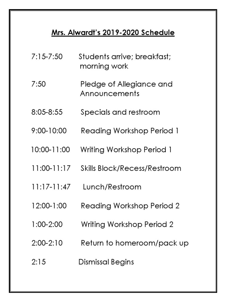 Class Schedule 2019-2020 | PDF | Career & Growth
