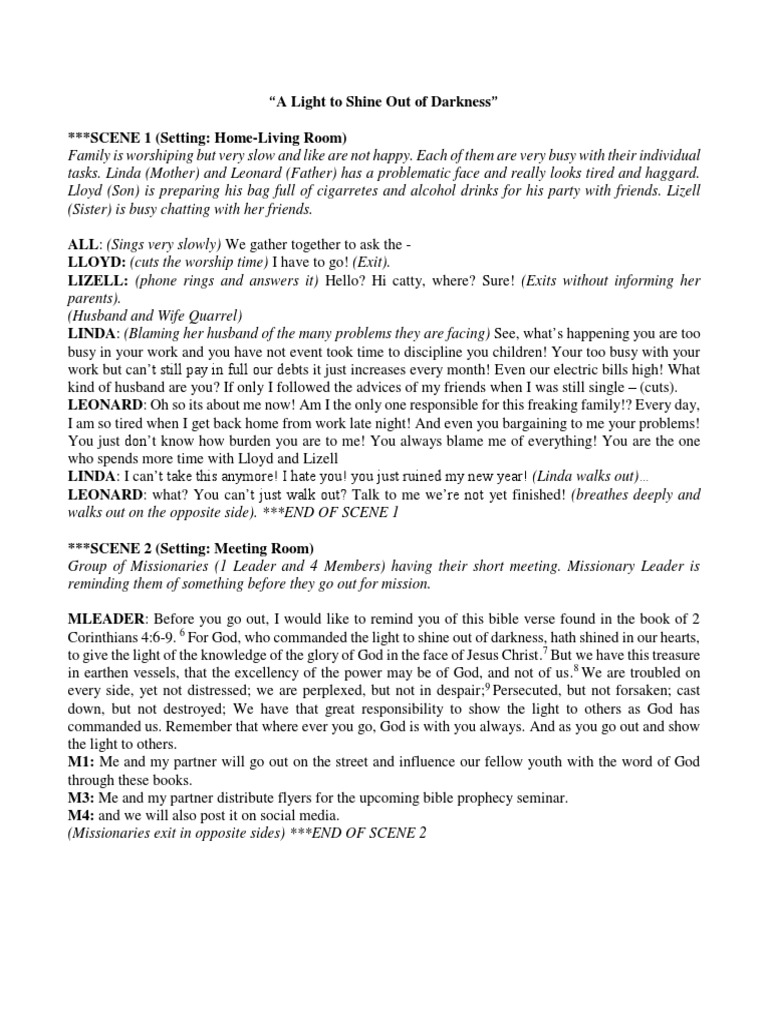 Ay Short Skit - A Light To Shine Out of Darkness | PDF