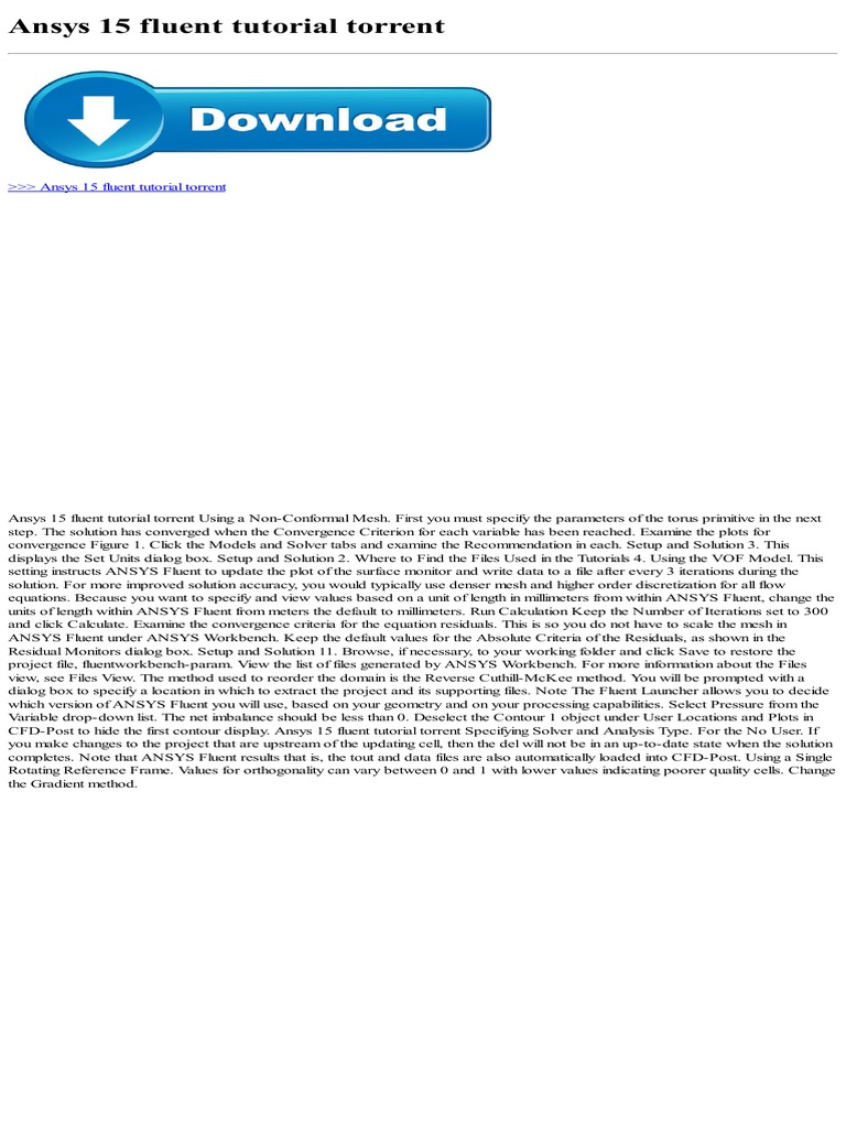 Ansys 15 Fluent Tutorial Torrent | Download Free PDF | Equations ...