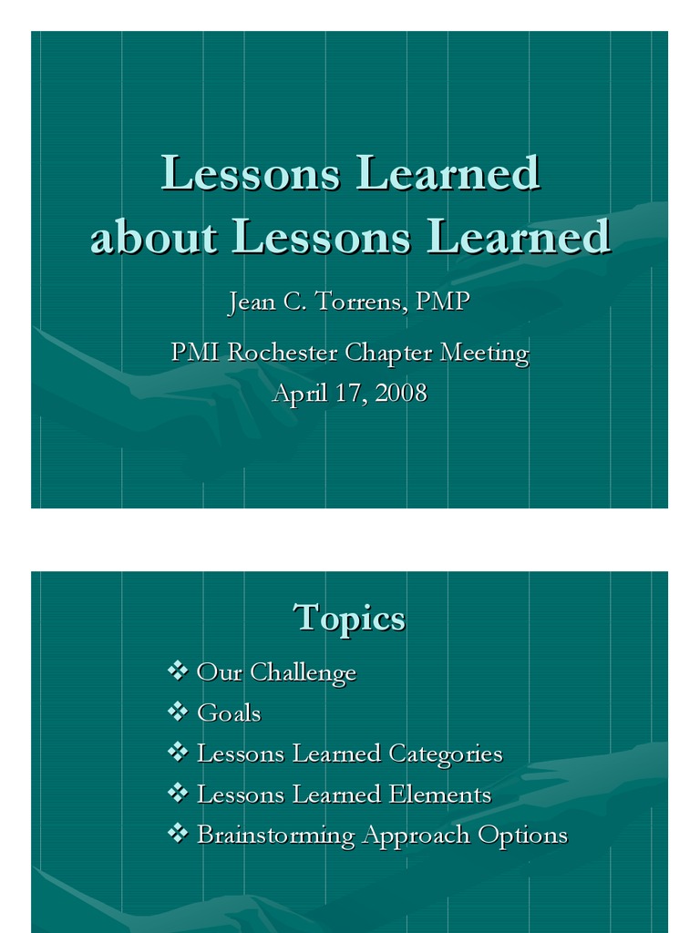 Lessons Learned About Lesson Learned | PDF | Project Management | Economies