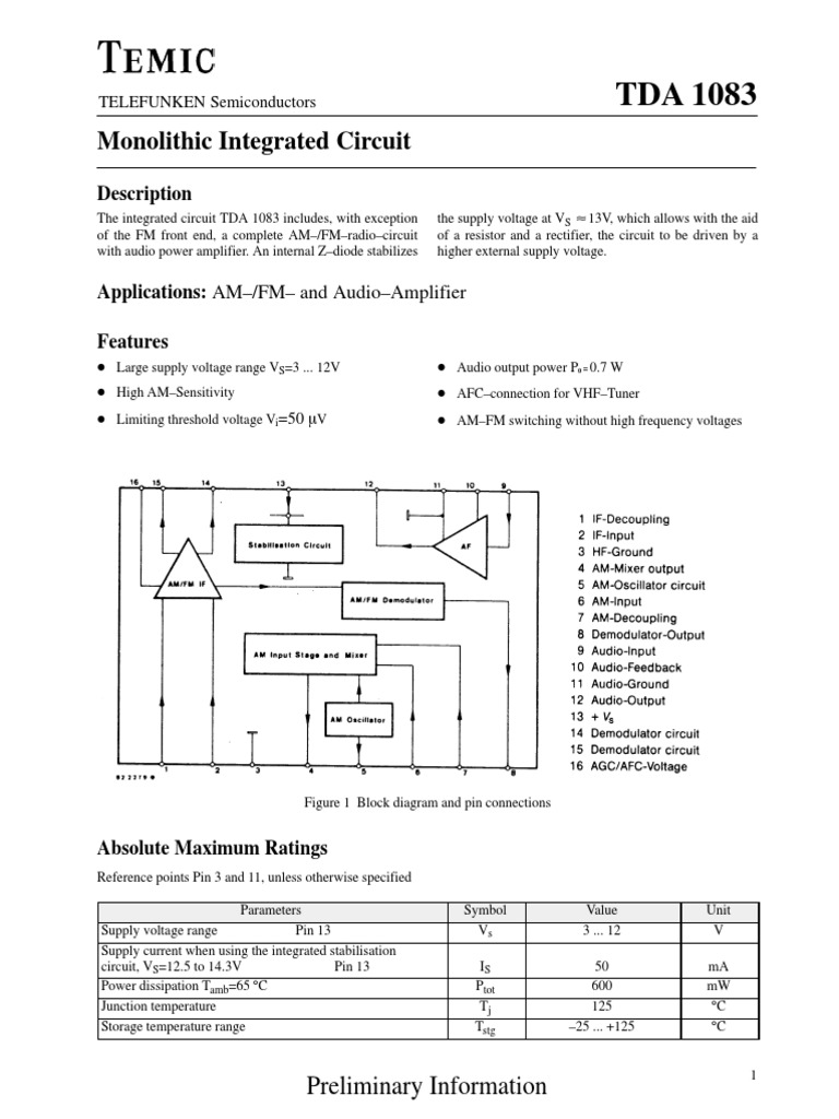 Tda 1083 | PDF | Amplifier | Electronic Circuits