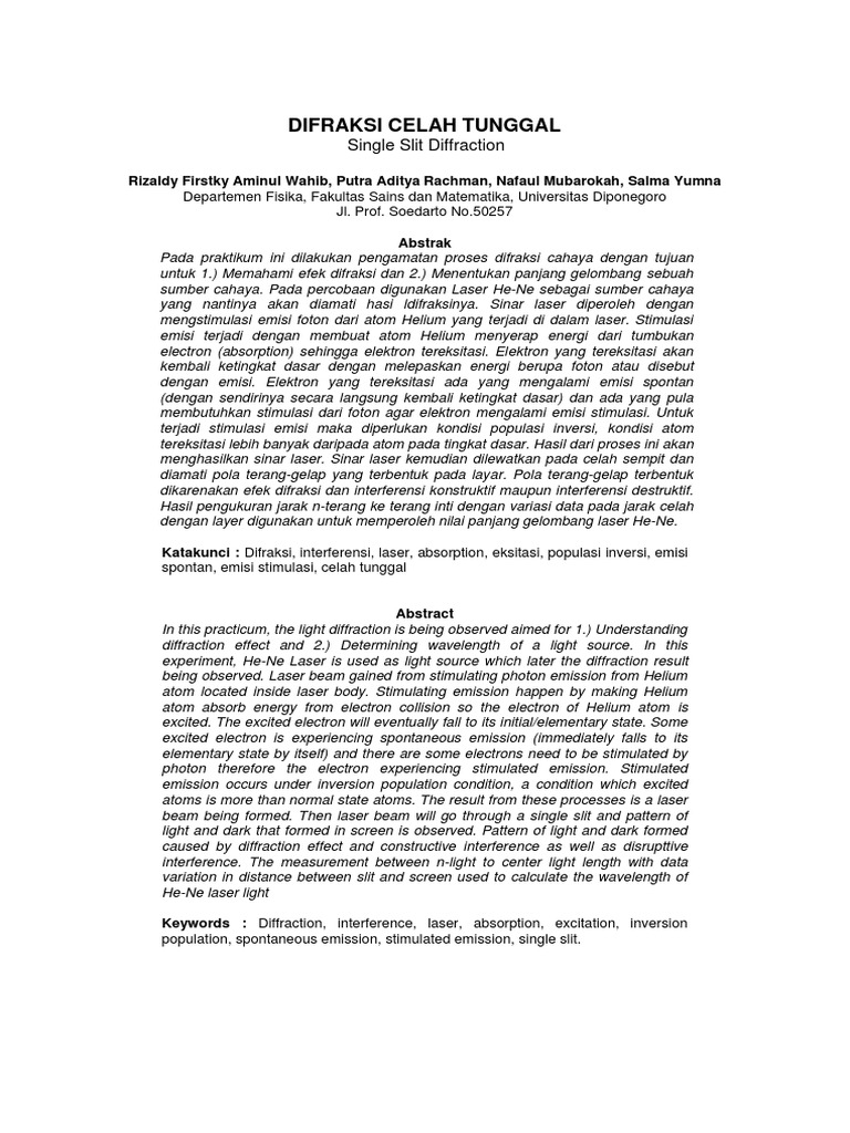 Difraksi Celah Tunggal | PDF