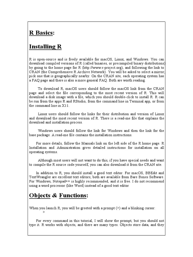 R Basics Installing R Pdf R Programming Language Parameter Computer Programming