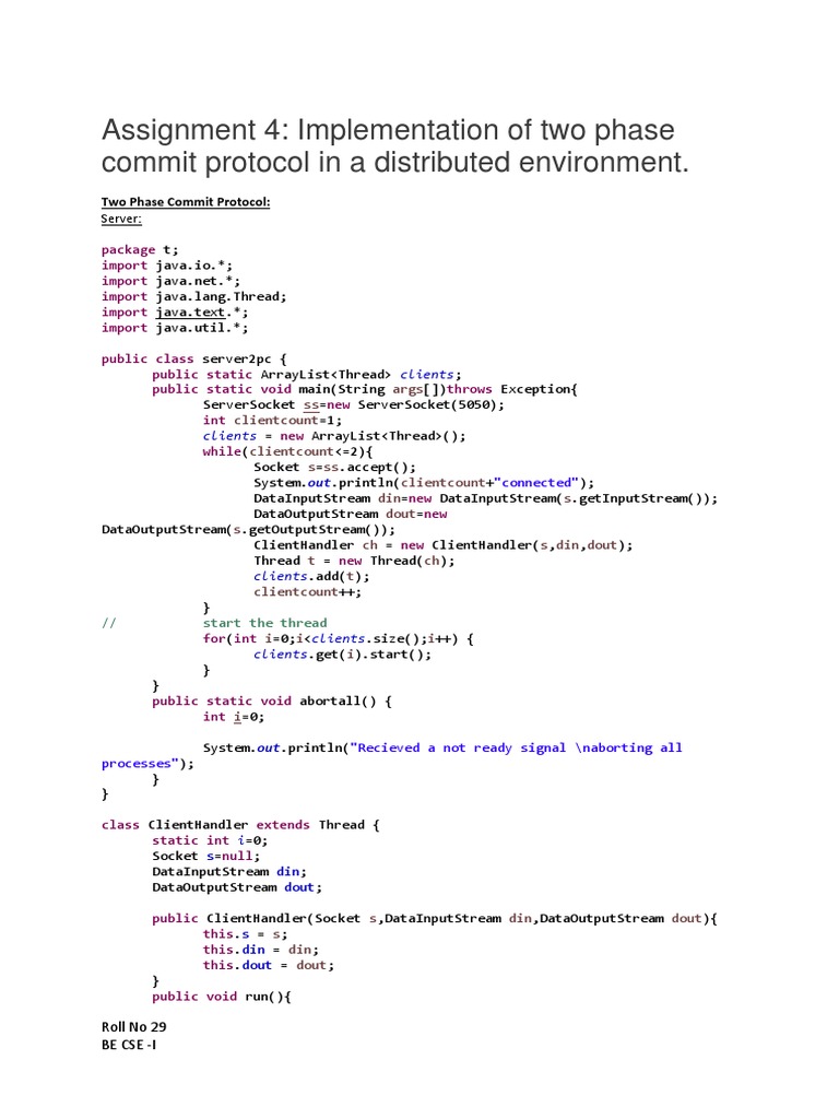 Two Phase Commit Protocol (Roll No 29) | PDF | Internet Architecture | Networking Standards