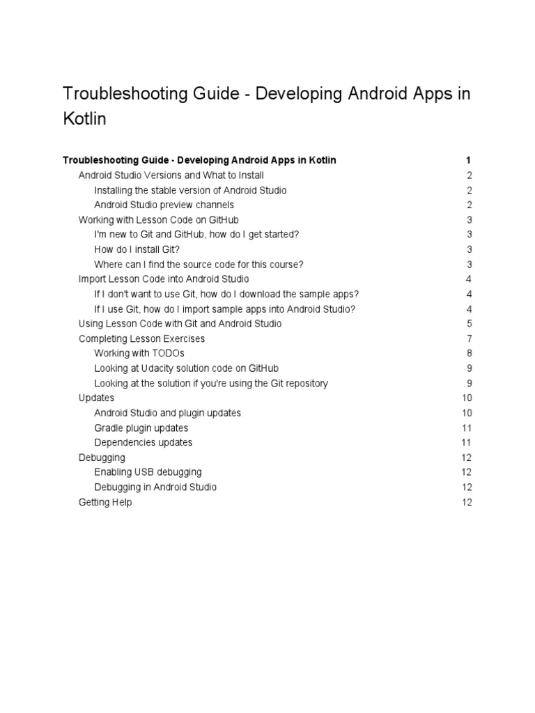 Troubleshooting Guide Developing Android Apps in Kotlin | PDF | Version Control | Android ...