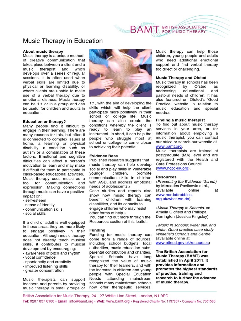 Music Therapy in Education Leaflet | PDF | Psychotherapy | Learning