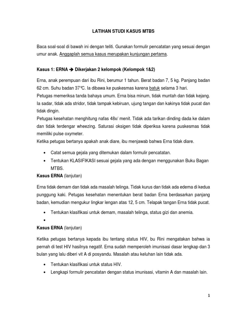 Latihan Studi Kasus Mtbs C | PDF | Kesehatan Holistik
