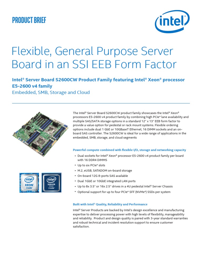 Server Board s2600cw Brief | PDF | Usb | Solid State Drive
