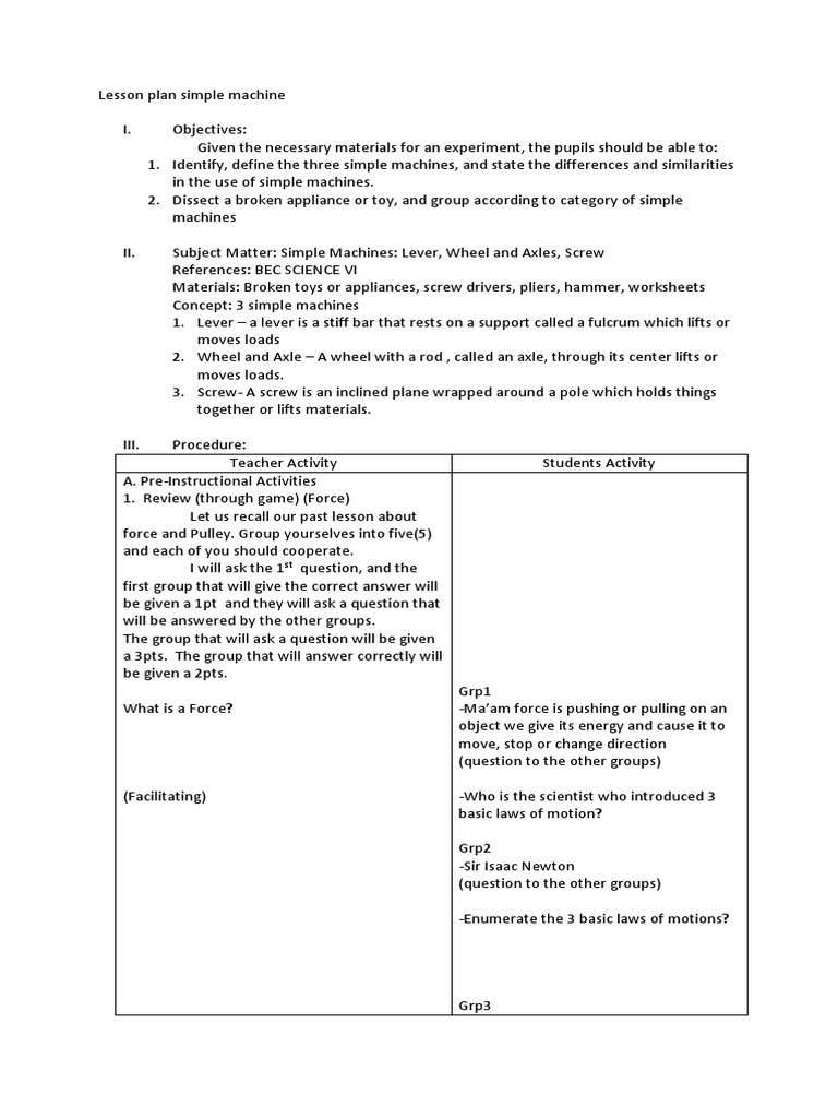 Lesson Plan | PDF | Machines | Lever