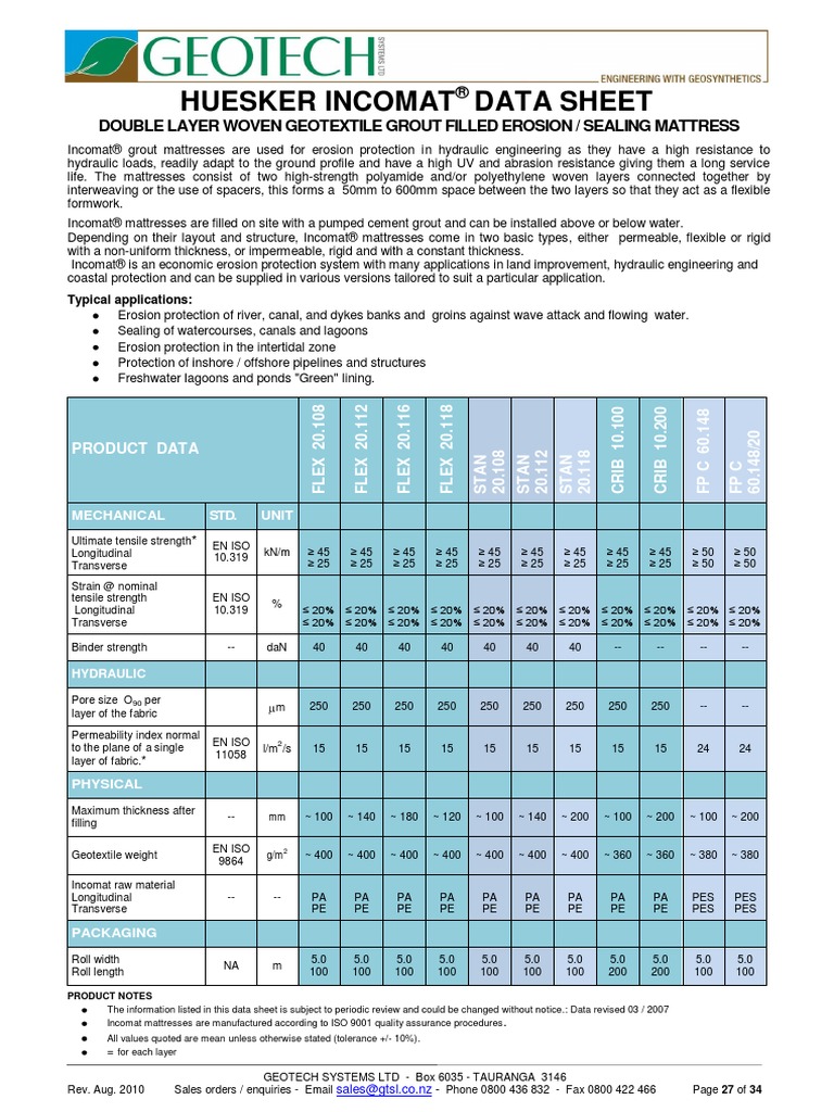 Huesker Incomat Filterpoint Mattress Data Aug. 2010 | PDF | Erosion ...