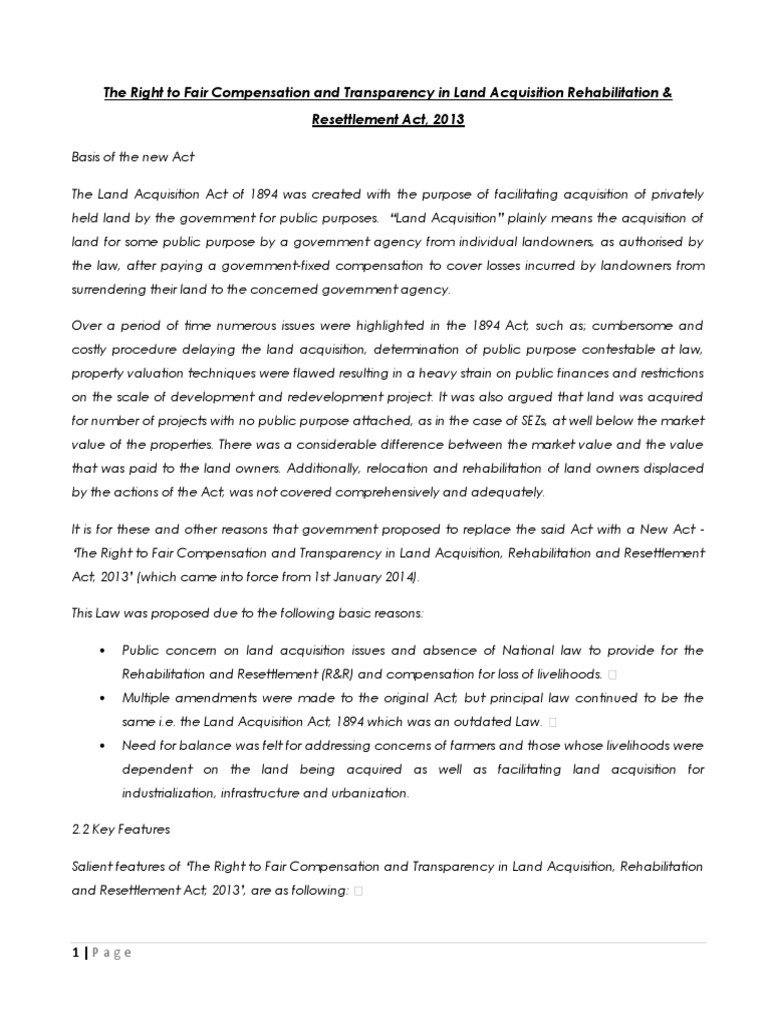 The Right To Fair Compensation and Transparency in Land Acquisition ...