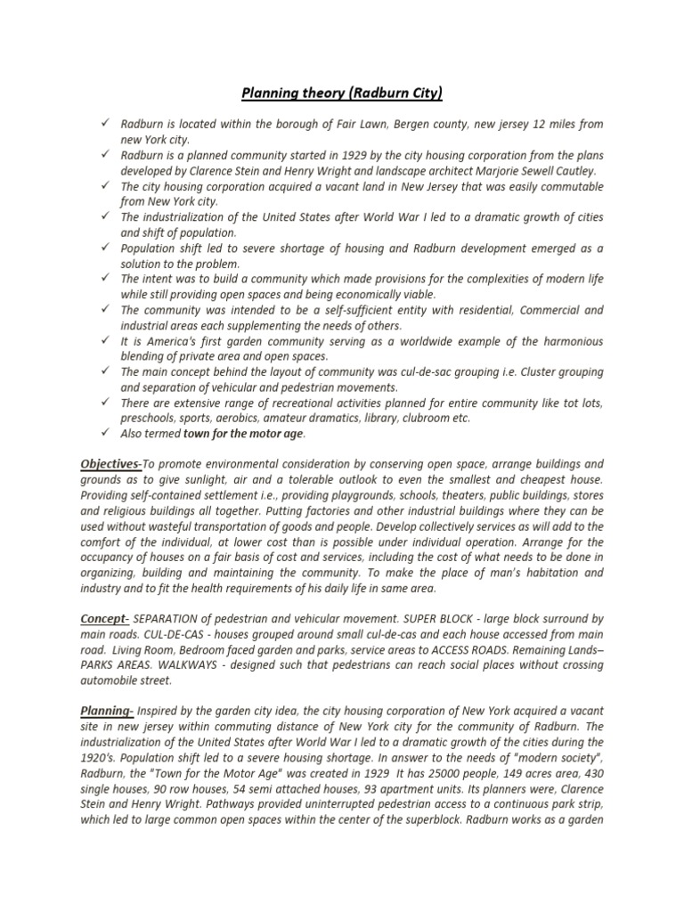 Planning Theory in Action: An Analysis of the Radburn City Model | PDF ...