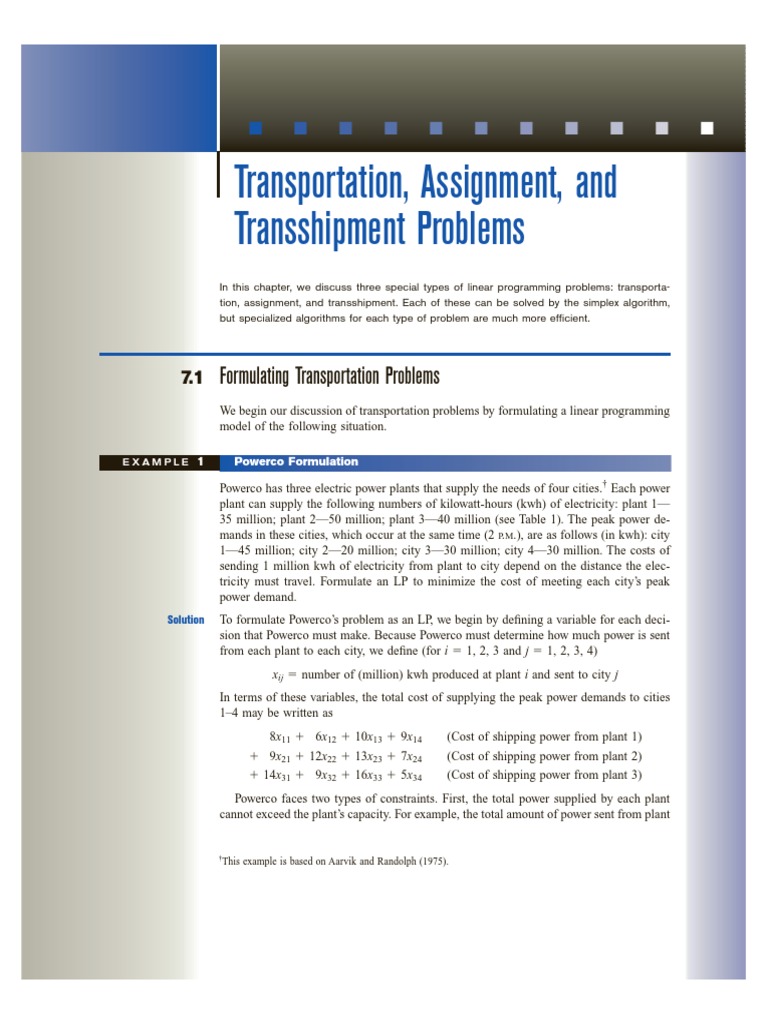 Transportation, Assignment, and Transshipment Problems | Download Free PDF | Linear Programming ...