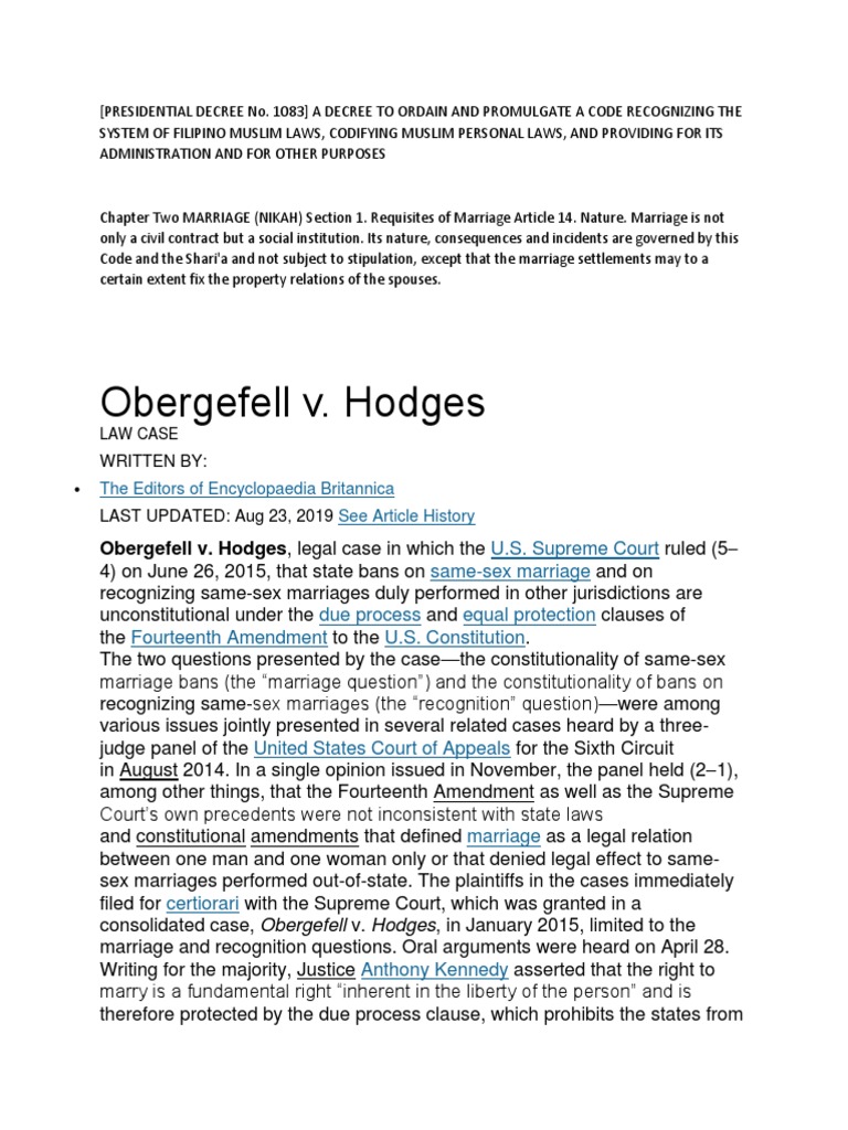 Obergefell v. Hodges | PDF | Obergefell V. Hodges | Free Exercise Clause