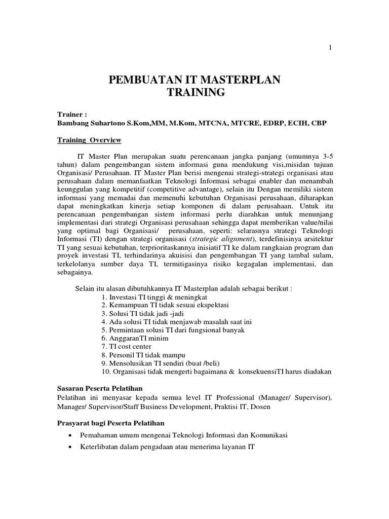 Silabus Training - Pembuatan IT Masterplan-Trainer - Bambang Suhartono | PDF