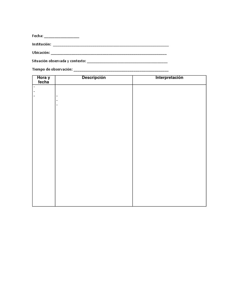 Modelo de Hoja de Observación | PDF