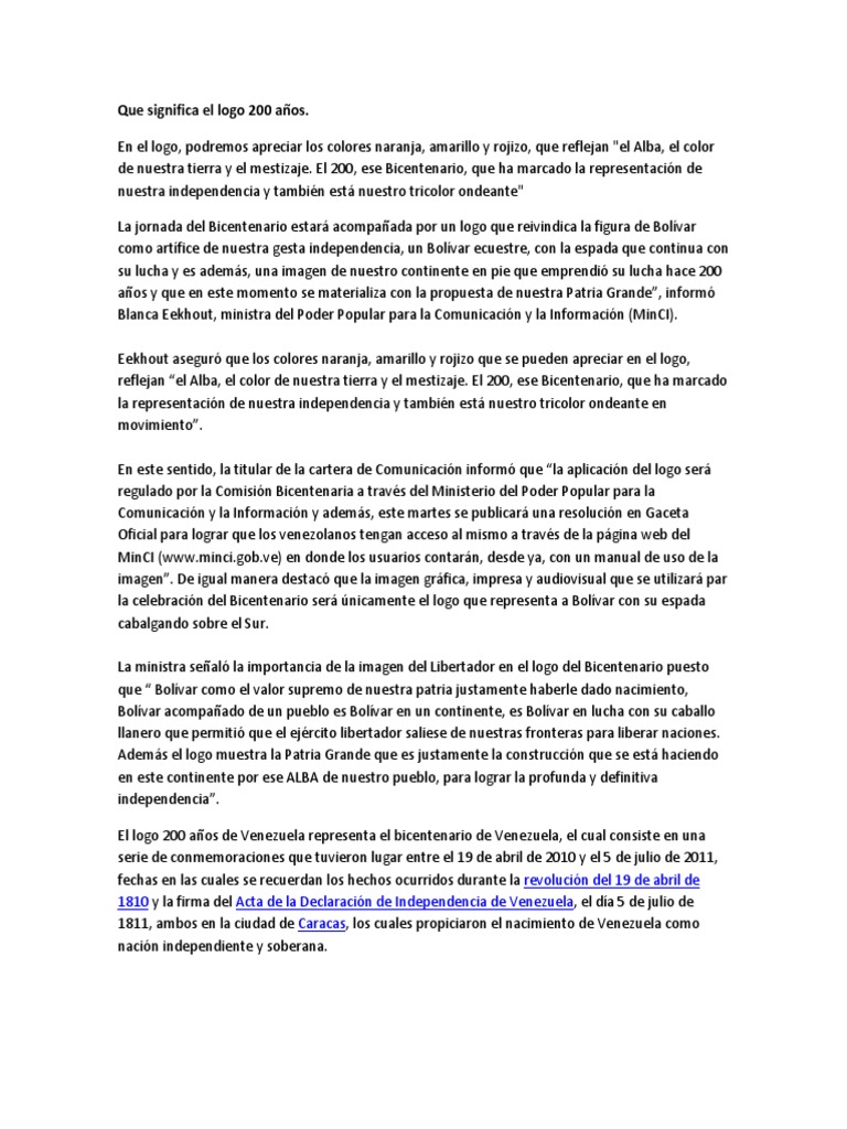 Que Significa El Logo 200 Años | PDF | Venezuela | Nación