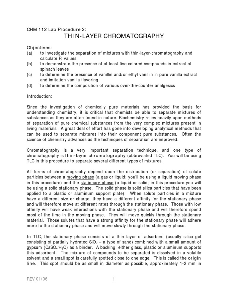 Thin-Layer Chromatography: CHM 112 Lab Procedure 2 | PDF | Thin Layer ...