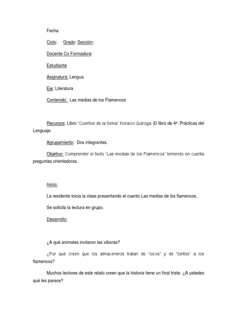 Secuencia Del Cuento LAS MEDIAS DE LOS FLAMENCOS | PDF