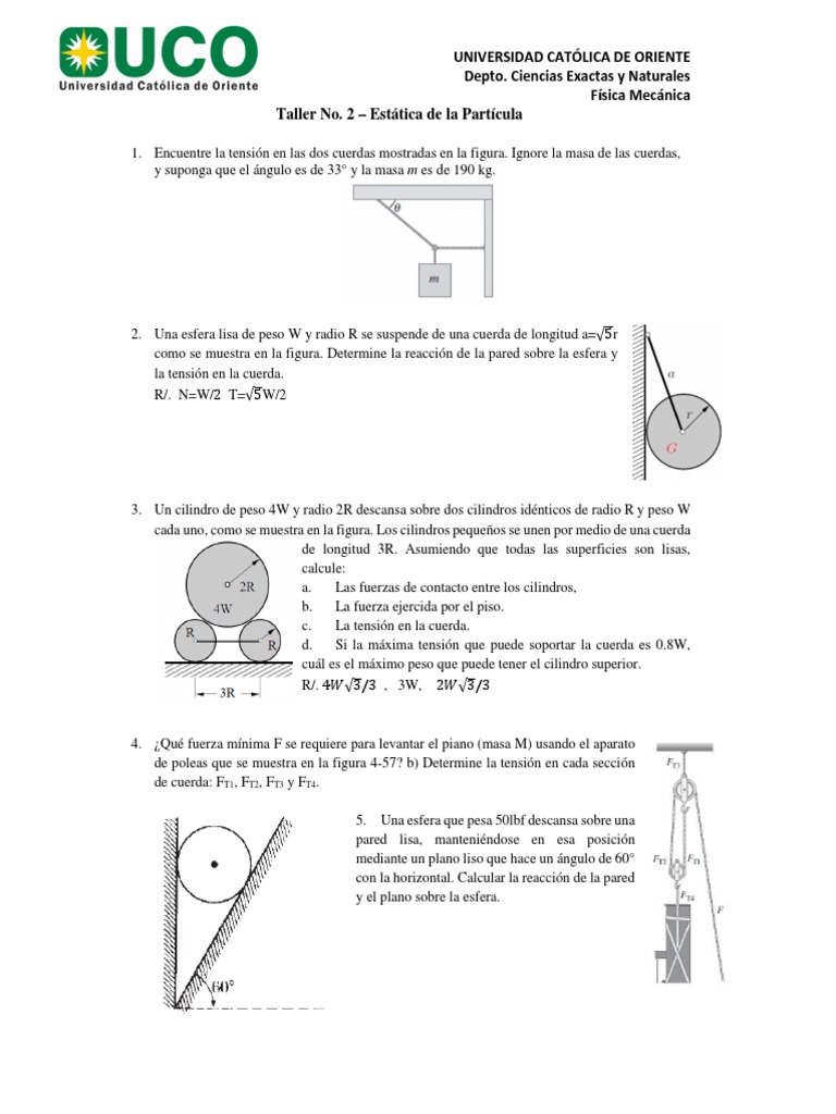 Taller No. 2-Estática de La Partícula PDF | PDF | Fricción | Masa