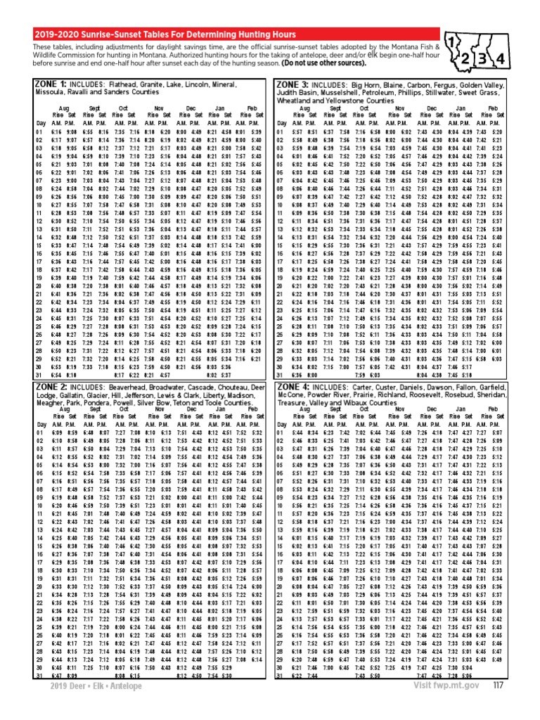 2019-2020 Sunrise-Sunset Tables For Determining Hunting Hours | PDF ...