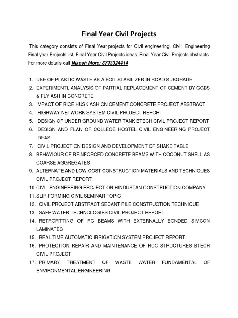 Civil Engineering Project Topics | PDF | Construction Aggregate | Concrete