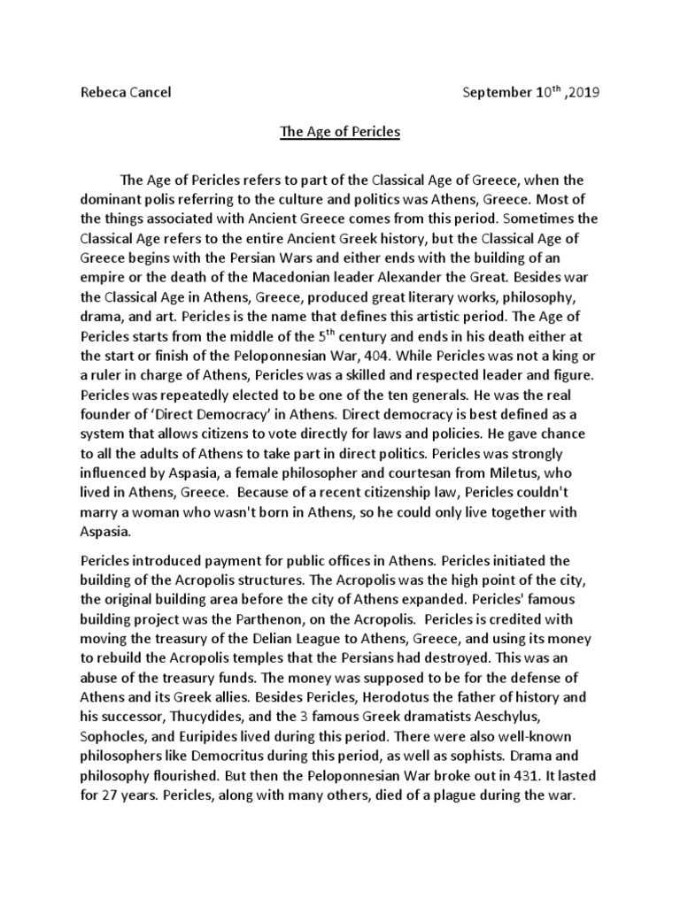 The Age of Pericles | PDF | Athens | Ancient Greece