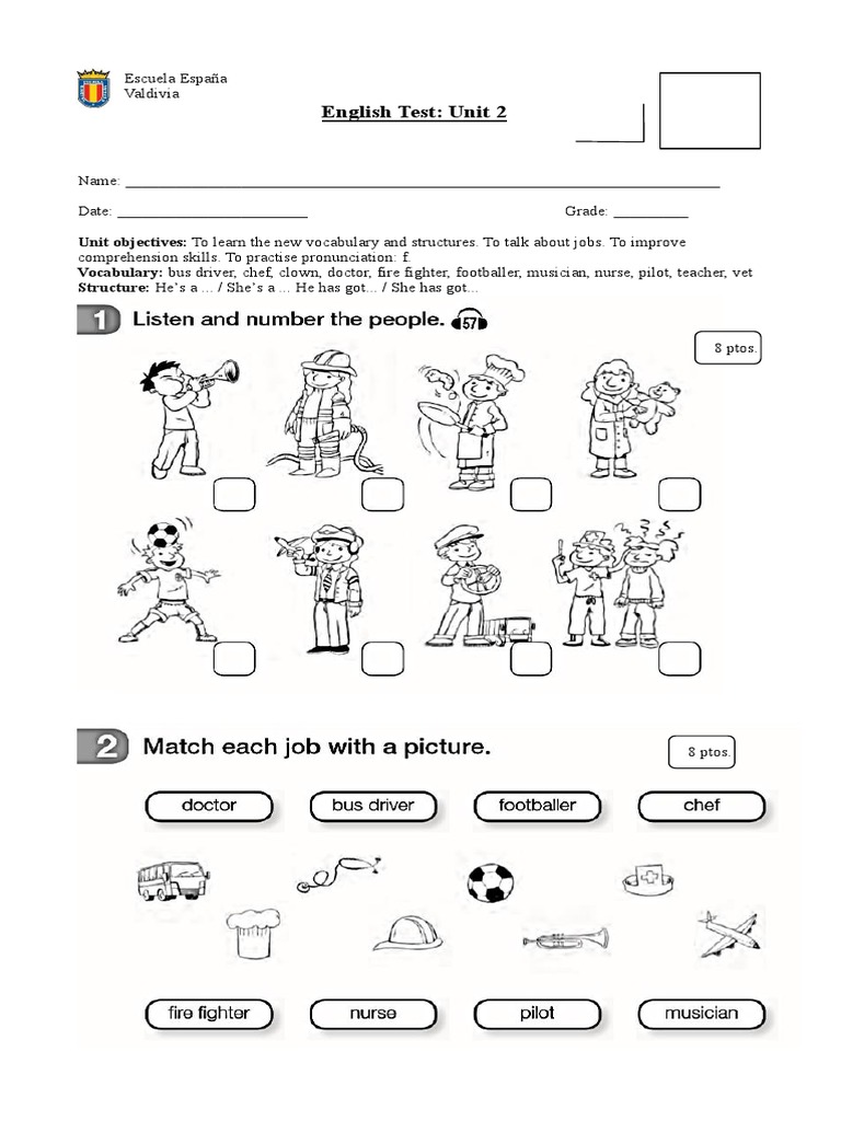 English Test Unit 2: Jobs Vocabulary | PDF