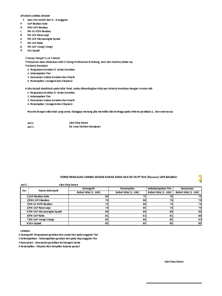 Format Penilaian Lomba Senam | PDF