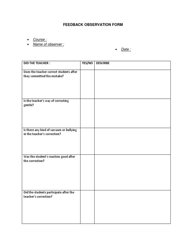 Feedback Observation Form | PDF