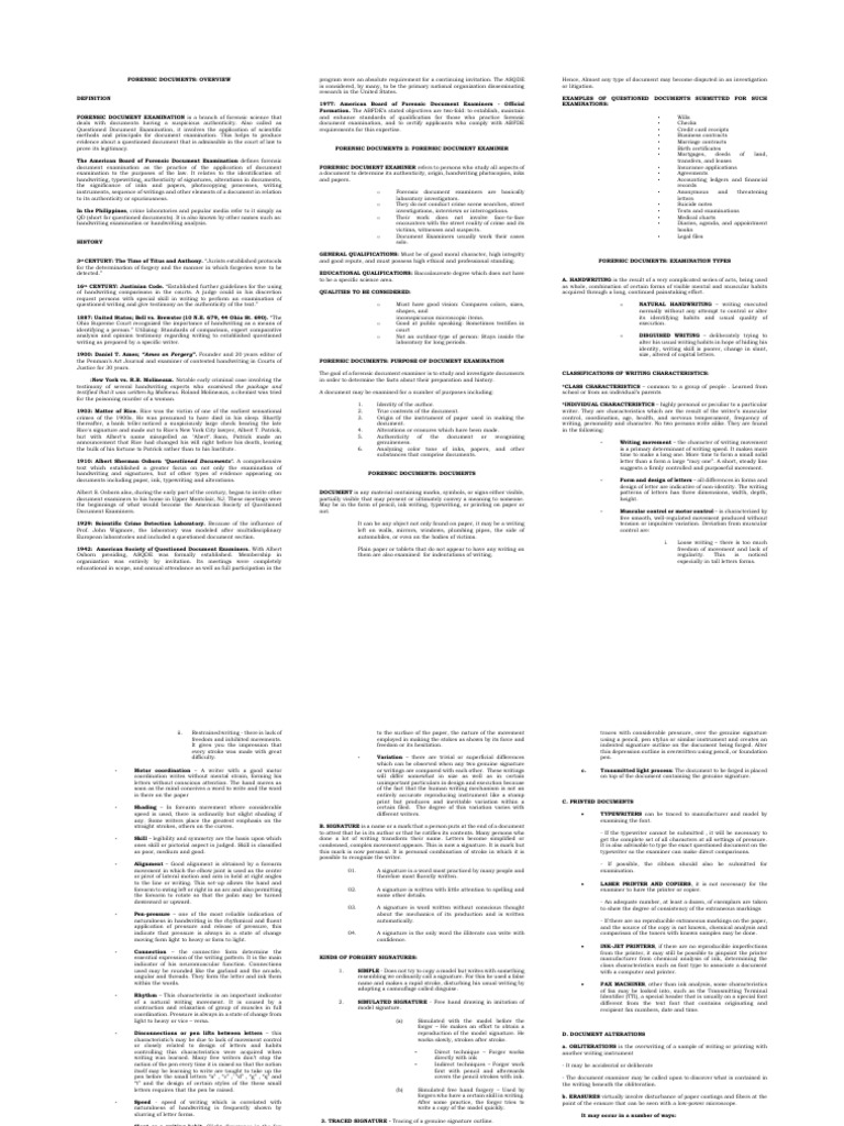 Forensic Documents Handout | PDF | Forensic Science | Authentication