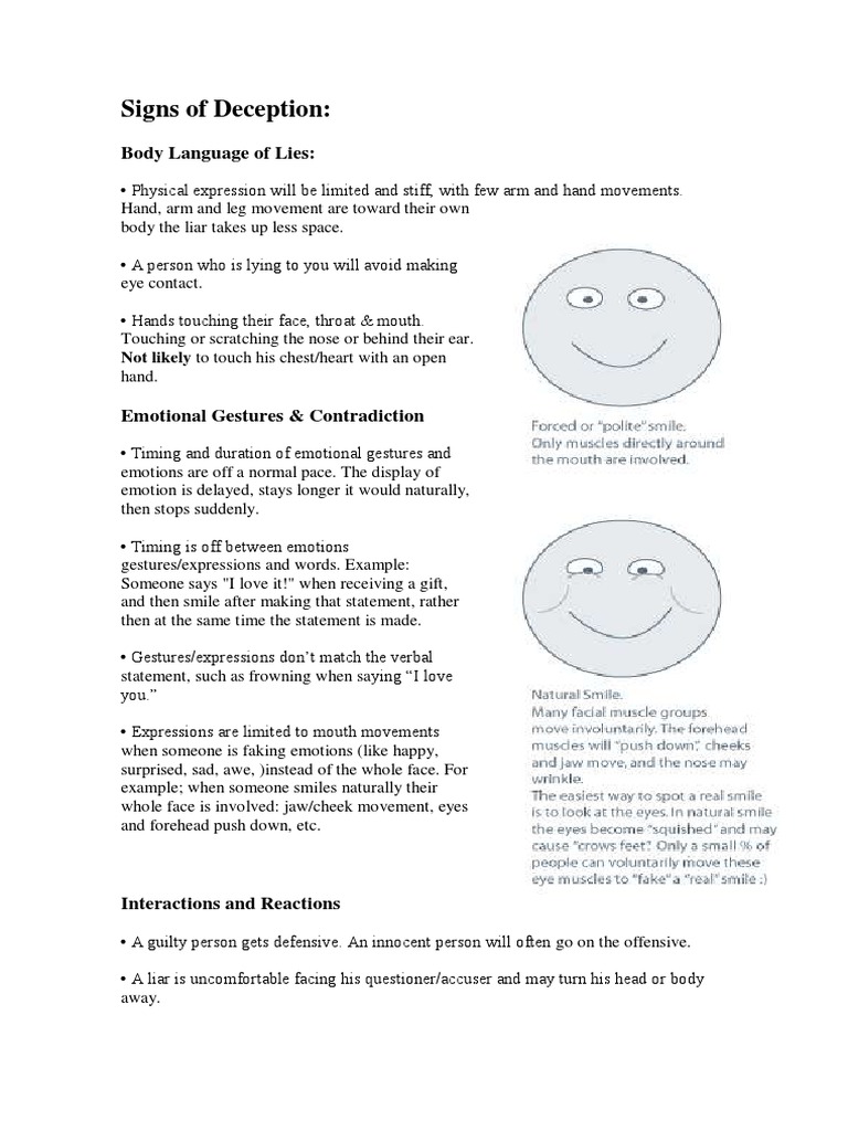 Body Language Signals of Truth and Deception | PDF | Body Language ...