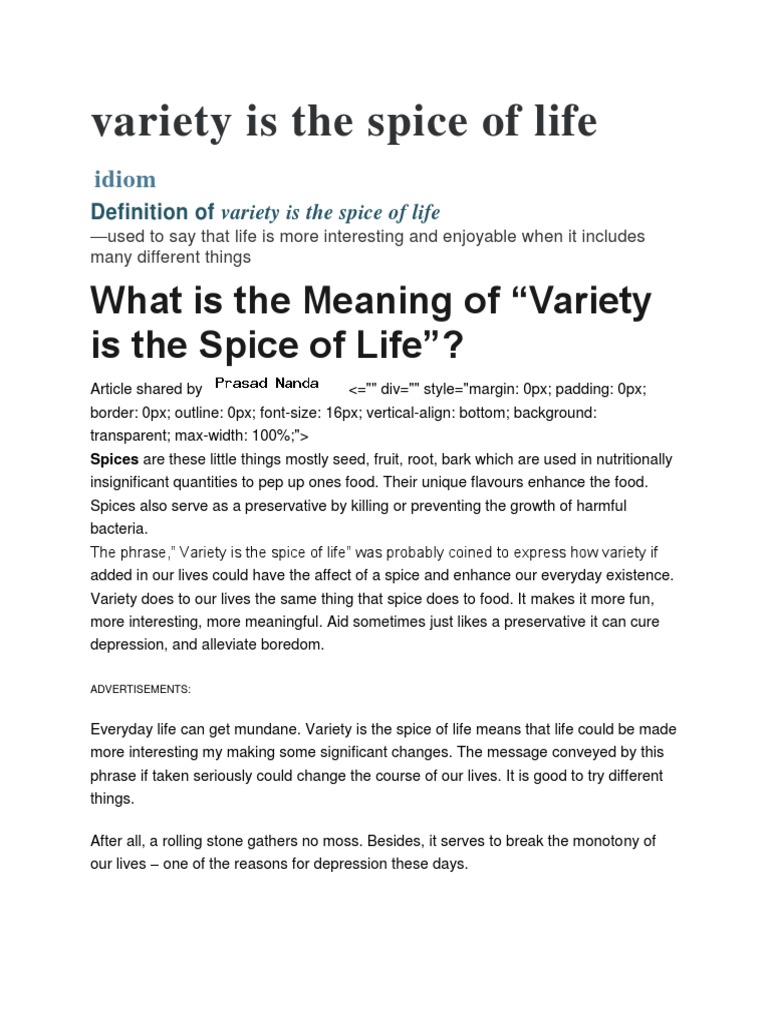 Understanding "Variety is the Spice of Life" | PDF | Foods | Learning