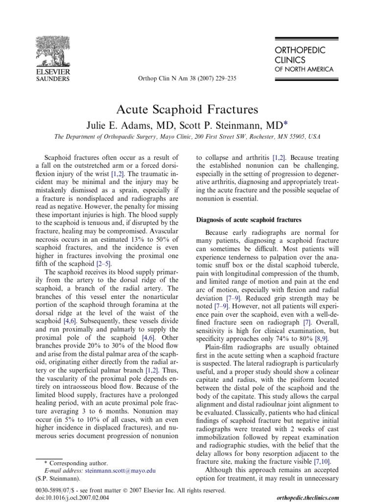 Acute Scaphoid Fractures | PDF | Musculoskeletal System | Skeletal System