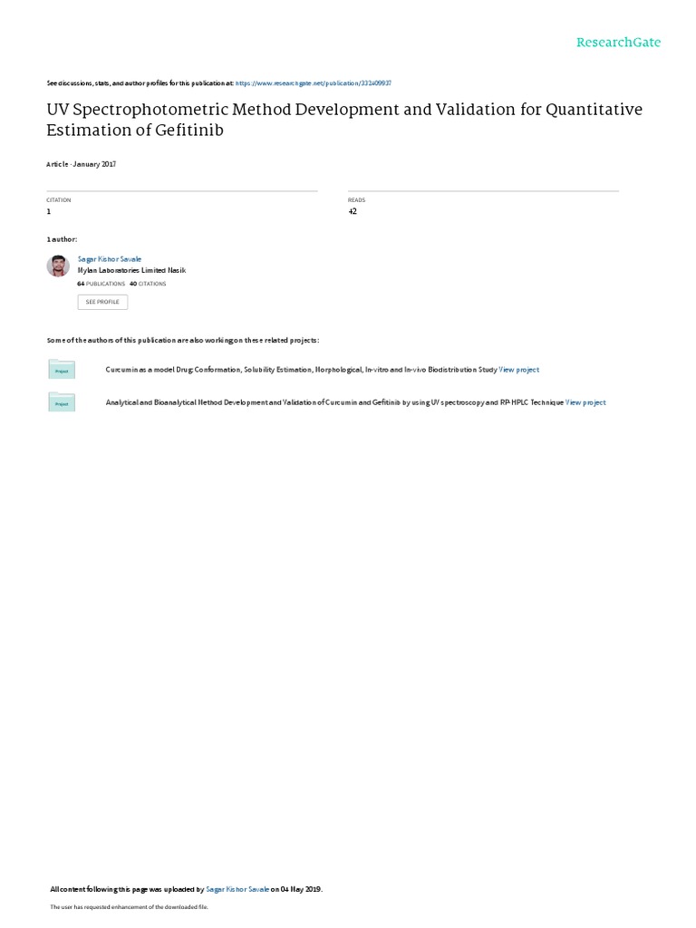 UV Spectrophotometric Method Development and Validation For Quantitative Estimation of Gefitinib ...