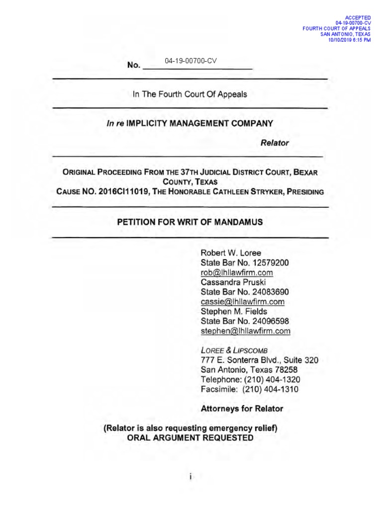 Petition Writ of Mandamus Compelled Discovery | PDF | Deposition (Law) | Discovery (Law)